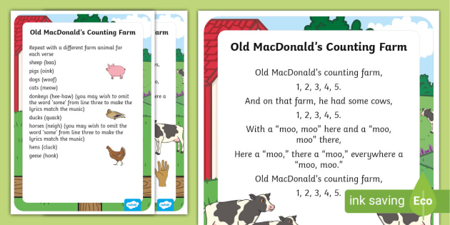 Old MacDonald's Counting Farm Number Rhyme Poster