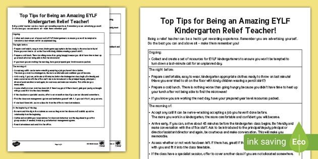Top Tips for Being an Amazing EYLF Relief Teacher Checklist
