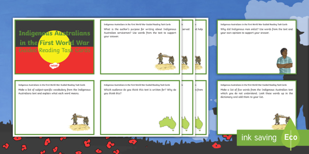 Indigenous Australians in World War 1 Guided Reading Challenge Cards
