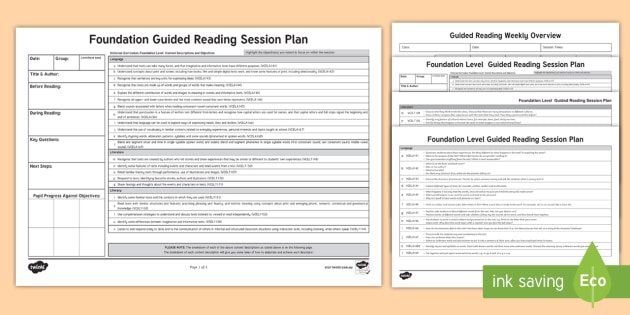 Foundation Victorian Curriculum Guided Reading Session Planning Template