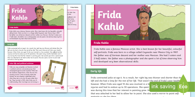 Reading Comprehension Homework Week 13 Frida Kahlo 3rd/4th Class