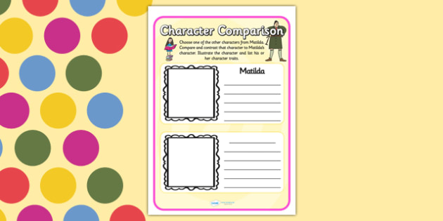 Character Comparison Worksheets to Support Teaching on Matilda
