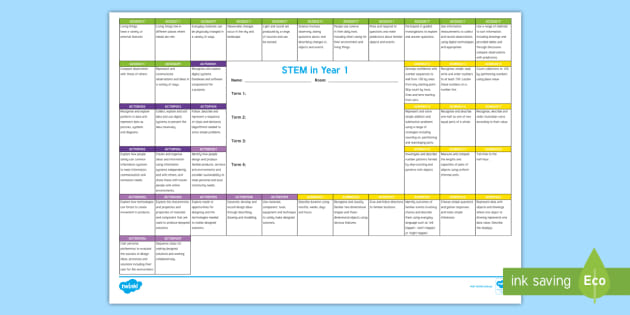 STEM in Year 1 Assessment Spreadsheet