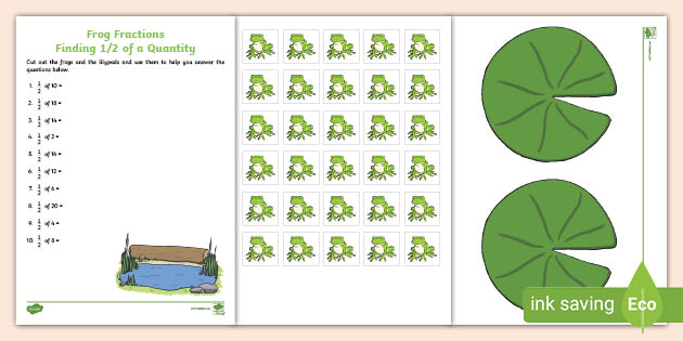 Frog Fractions Finding a Half of a Quantity Worksheet / Worksheet
