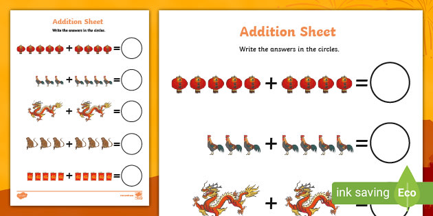 Chinese New Year Addition Worksheet