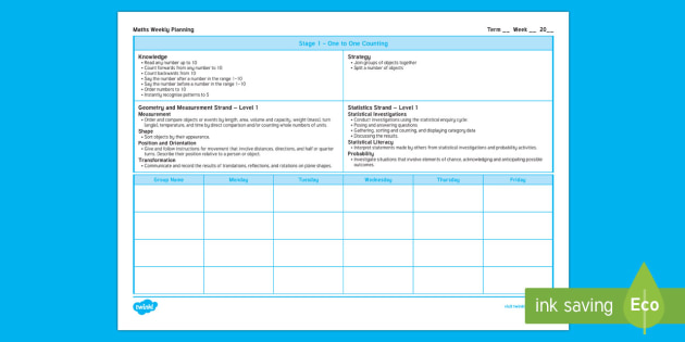 New Zealand Stage 1 Maths Weekly Plan (teacher made)