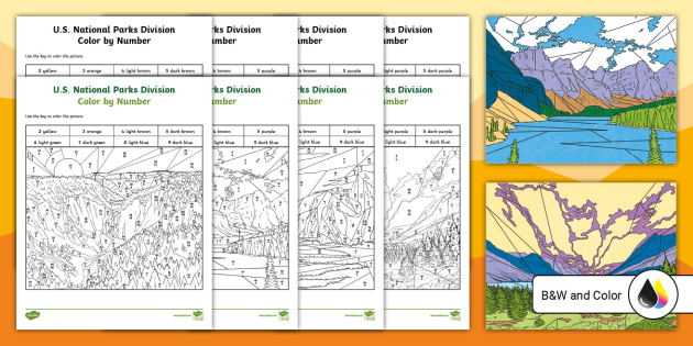U.S. National Parks Division Color by Number Activity Sheets