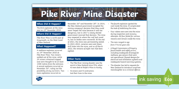 Pike River Coal Mine Explosion Fact File (teacher made)