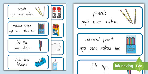 Creative Area Resource Labels Te Reo Māori/English