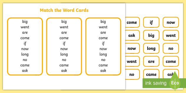 Match the Words (High Frequency 7) Peg Game (teacher made)