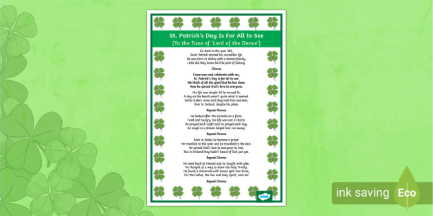 St. Patrick's Day Song - Printable Poster for Children