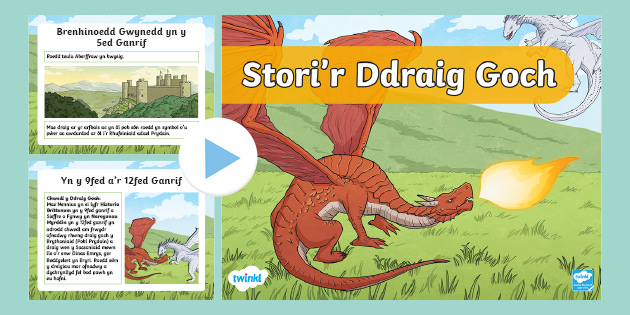 Pŵerbwynt Stori Ddraig Cymru i blant - CC3 (teacher made)