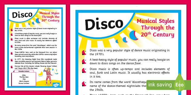 Musical Styles Through the 20th Century: Disco Information Poster
