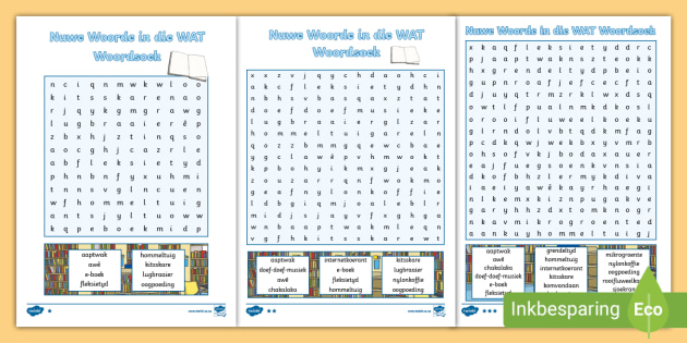 Nuwe Woorde in die WAT Woordsoek (teacher made)