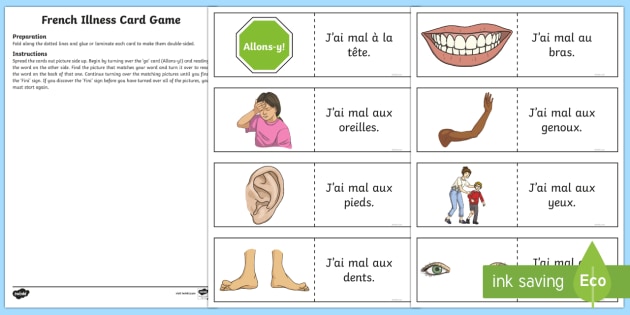Different Illnesses Card Game English/French (teacher made)