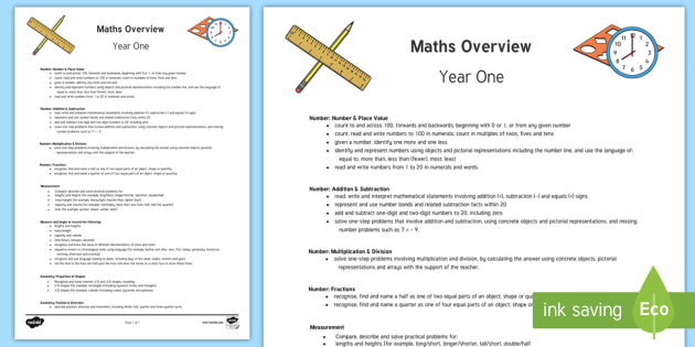 2014 National Curriculum Year 1 Maths Overview 2014 National Curriculum Year 1 Maths Overview