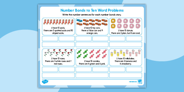 Number Bonds to Ten Word Problems Activity (teacher made)