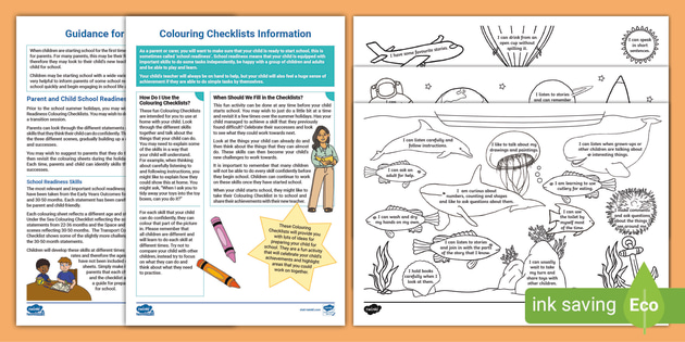 Parent and Child School Readiness Colouring Checklist Transition Pack
