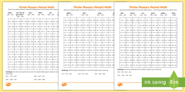 Pirate Mosaics Mental Math Activity (teacher made)