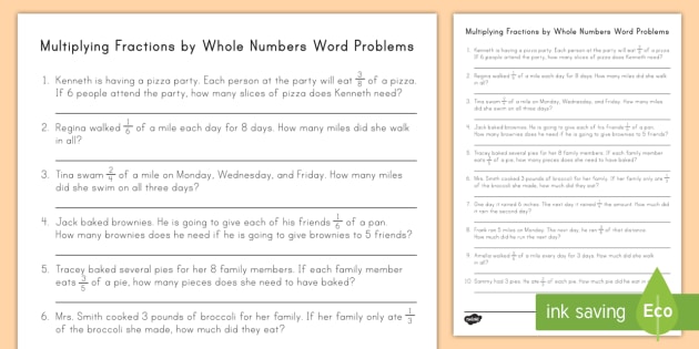 Multiplying Fractions By Whole Numbers Word Problems