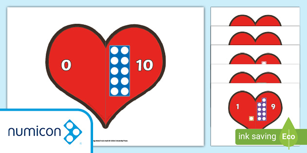 Numicon Shapes Number Bonds of 10 on Hearts Activity