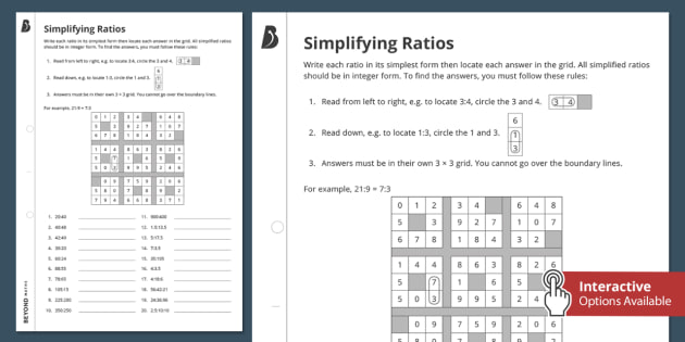 Number Grid: Simplifying Ratios | KS3 Maths | Beyond