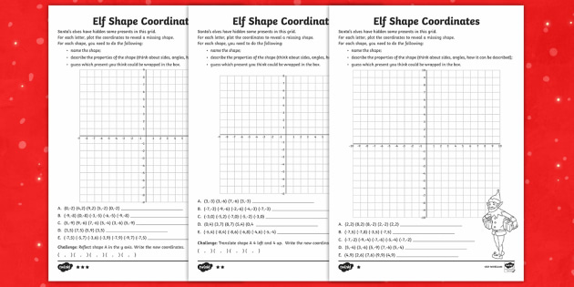 Elf Shape Coordinates Differentiated Worksheets