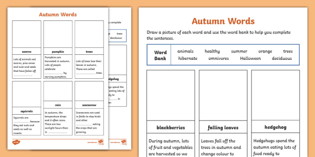 Autumn Words Activity Sheet (teacher made)