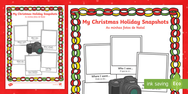 Christmas Holiday Snapshots Writing Frame English/Portuguese - Christmas