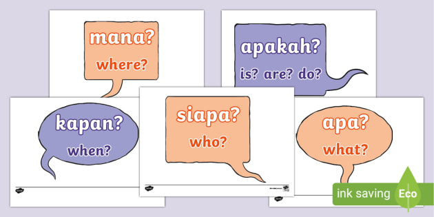 Question Words on Speech Bubbles Indonesian