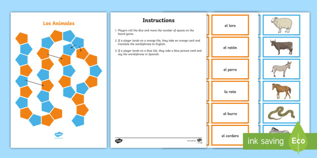 Animals Board Game Spanish (teacher made)