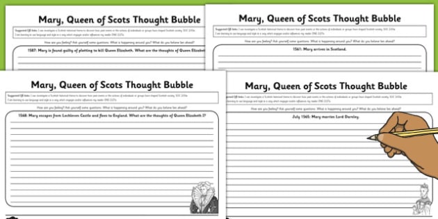 Mary Queen of Scots Thought Bubble Worksheet Pack