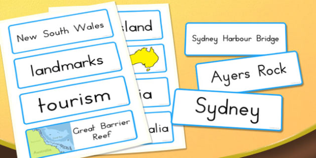 Famous Australian Landmarks Word Cards