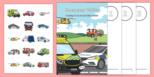 Emergency Vehicle Counting to 10 Cut and Stick Booklet