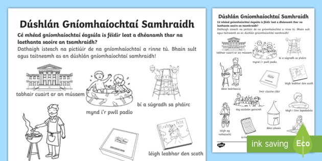 Dúshlán Gníomhaíochtaí Samhraidh Bileog Oibre - Dúshlán