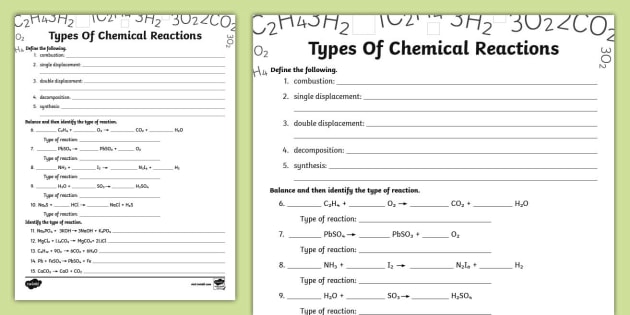 Worksheet 4 Single Replacement Reactions Quiz & Worksheet Double