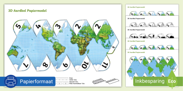 3D Papiermodel Aardbol (teacher made)