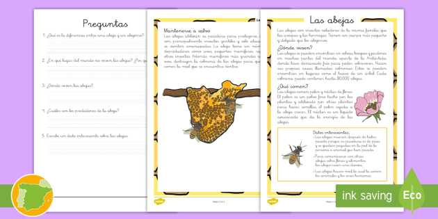 Comprensión lectora de atención a la diversidad: Las abejas