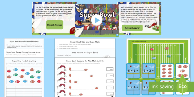 Super Bowl Math Teaching Pack - Super Bowl, american football, addition