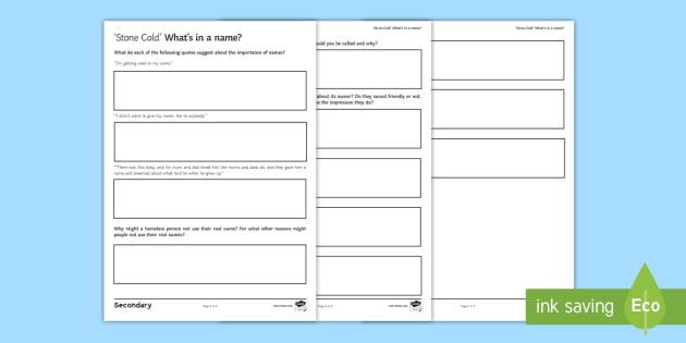What's in a Name? Worksheet / Worksheet To Support Teaching On 'Stone Cold'