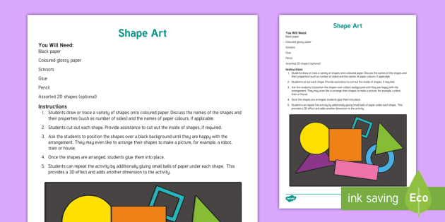 Shape Art Activity - ACMMG009, ACMMG022, Geometry, 2D shapes,Australia