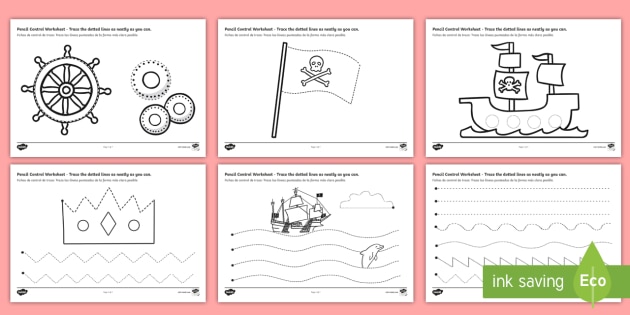 Pirate Themed Pencil Control Worksheet / Worksheets - English / Spanish