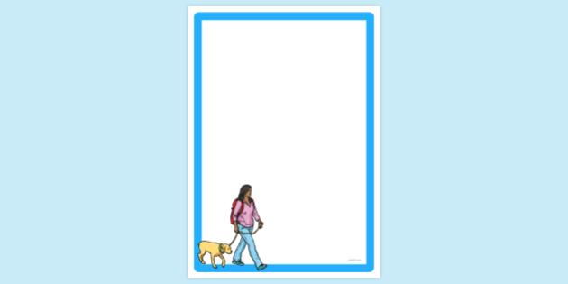 FREE! - Simple Blank Woman Walking Dog Page Border | Twinkl