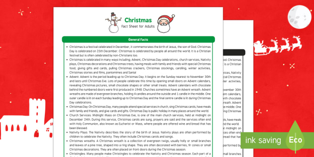 Christmas Fact Sheet for Adults