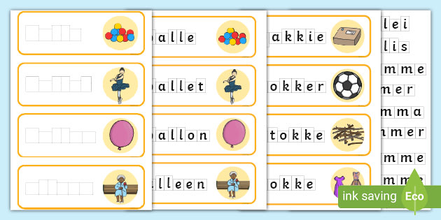 Bou Woorde Met Dubbel Konsonante -kk, -ll en -mm Woordkaarte