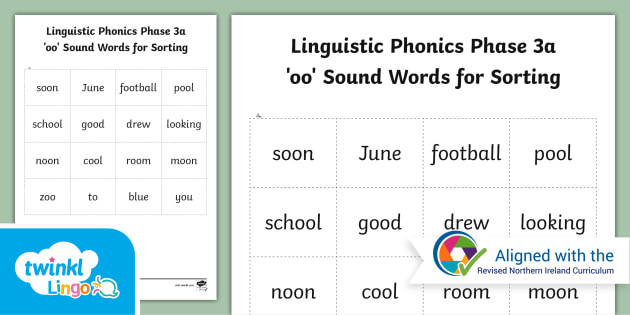 Northern Ireland Linguistic Phonics 3a 'oo' Sound Words for Sorting Sheet