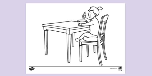 FREE! - Girl Eating Breakfast at Table Colouring | Colouring Sheets