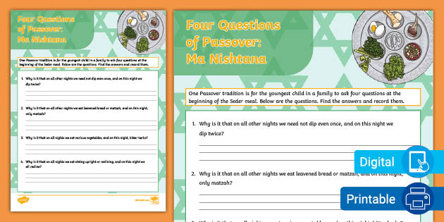 Ma Nishtana Activity Sheet | Learning Resources | Twinkl USA