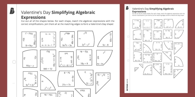 Valentine's Day Simplifying Algebraic Expressions - Beyond