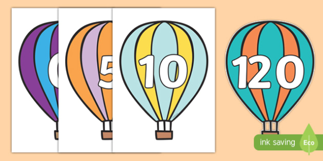Counting in 5s on Stripes Hot Air Balloons Display Activity